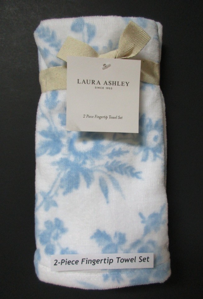 NEW Laura Ashley 6 Pc Set FLORAL TOILE Blue-Velour-Bath Hand & Tip ...