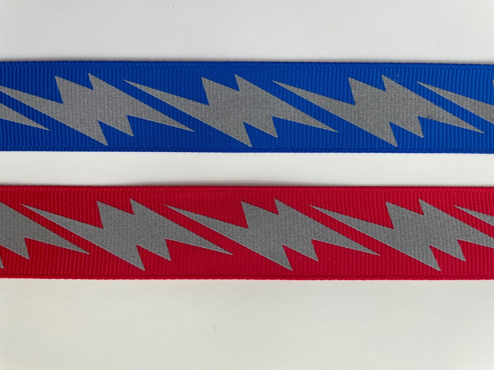 Thunder bolt silver lightening on red or blue Grosgrain ribbon 7/8" | eBay