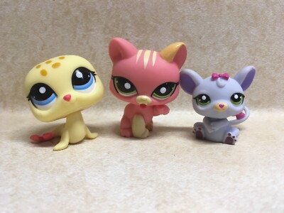 Littlest Pet Shop LPS #1560 Purple Rat #1561 Seal #1563 Pink Cat ...