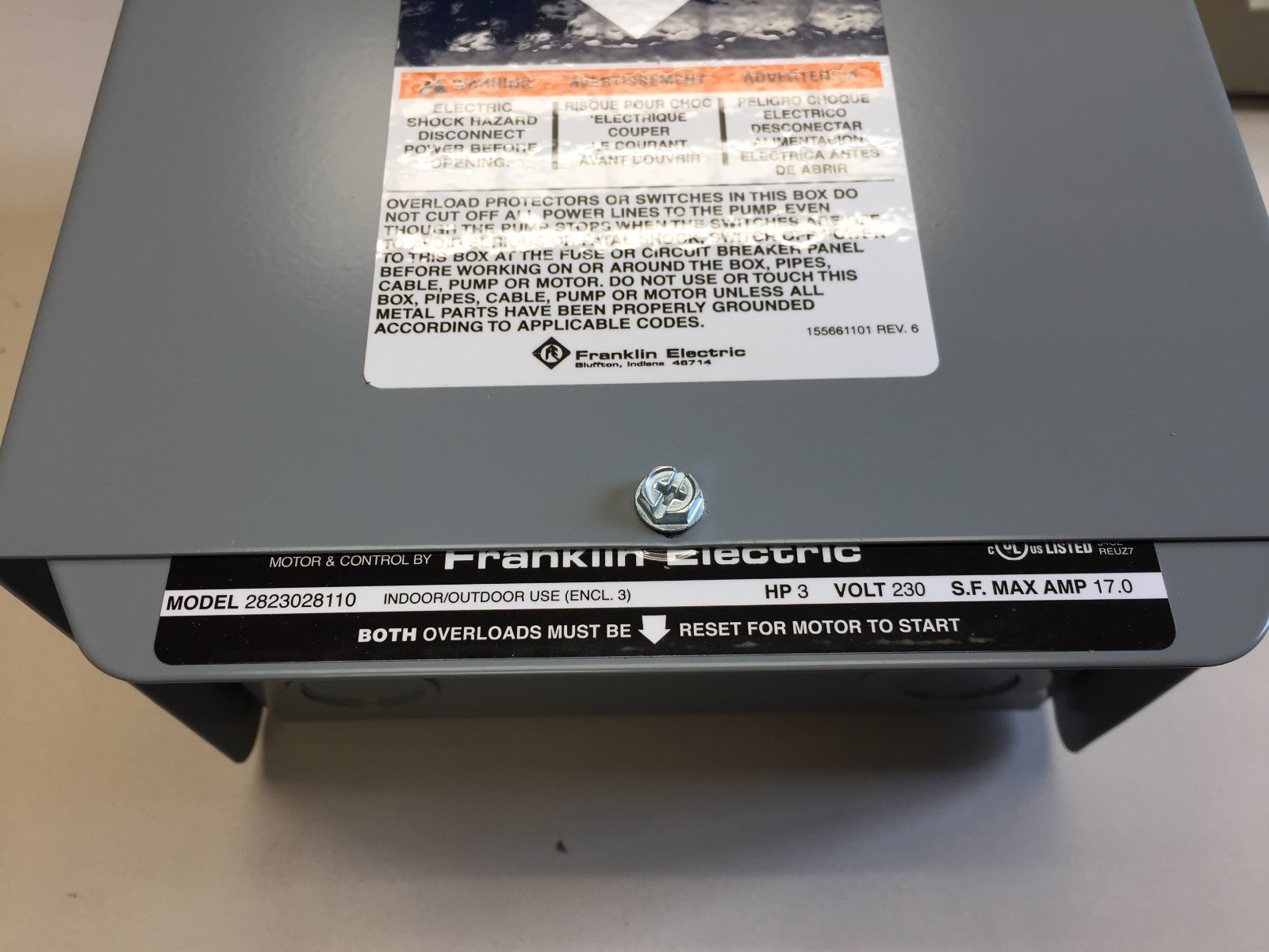 3 HP 230V 1PH Franklin Standard Control Box Submersible Water Pump ...