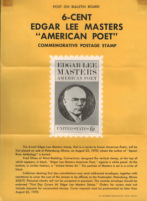 SCARCE 1970 "6-Cent Edgar Lee Masters American Poet" Postage Stamp ...