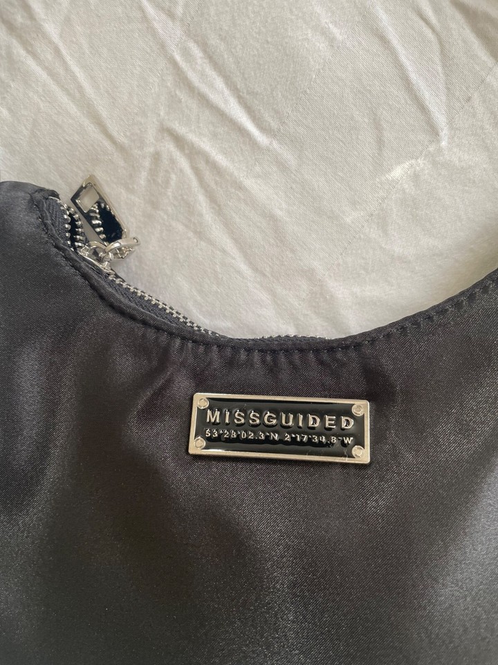 NEW TAGS STYLISH MISSGUIDED BLACK SILVER SATIN SHOULDER BAG £20 - asos ...