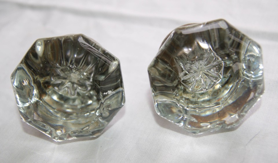 4 Antique 8-Point Glass Door Knobs, 3 with Brass Hardware, Missing ...