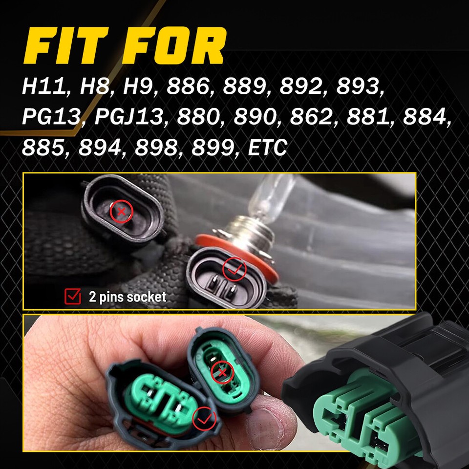 Wire Pigtail Female C H11 Two Harness Head Light Bulb Lamp Connector ...
