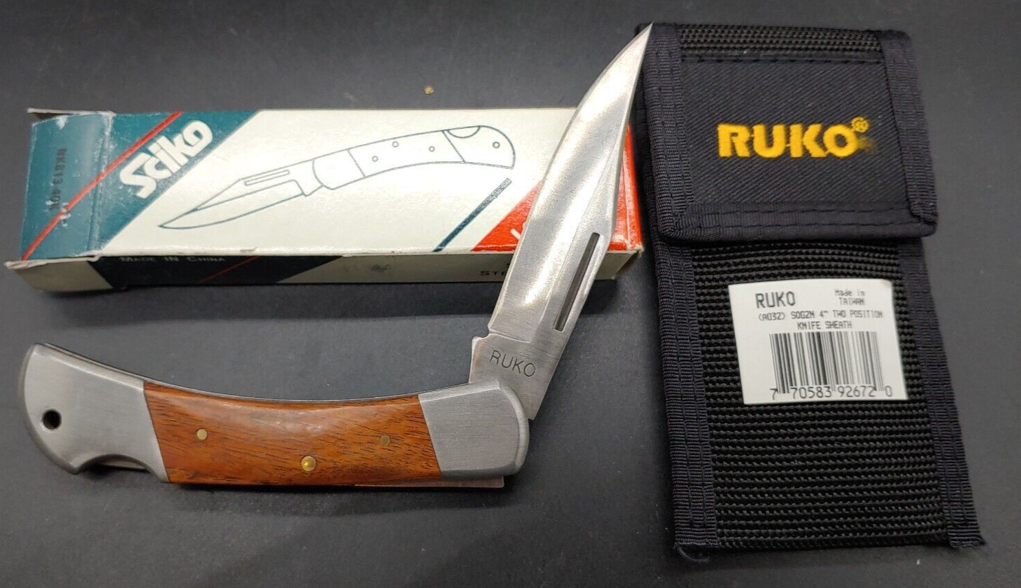 RUKO Stainless Folding Knife Locking Wood Handle w/ Ruko Nylon Sheath 3 ...