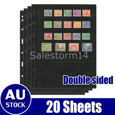 Pack of 20 Sheets Double Sided Stamp Album Stock Pages with 9 Binder ...