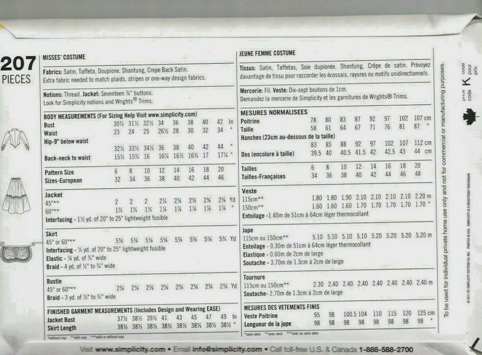 Simplicity #2207 Costume Pattern Victorian Steampunk Jacket & Skirt ...