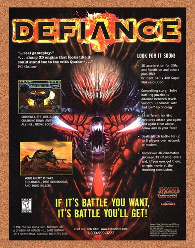 Defiance PC Original 1998 Print Ad Authentic Sci-Fi FPS Video Game Art ...