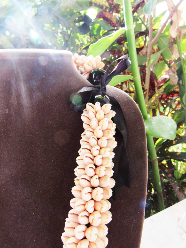 Vintage Style Hawaiian Thick Light Beige Cowrie Sea Shell Lei Necklace ...