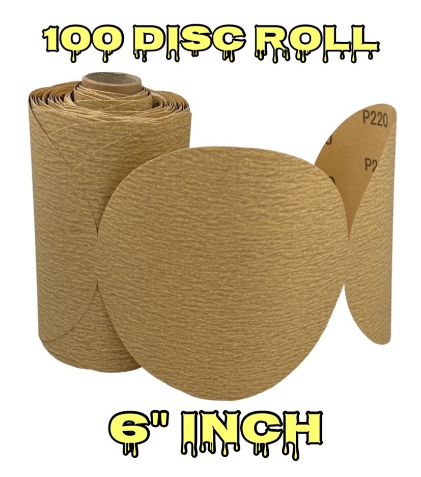 ☀️(100 Pack) 220 Grit 6" Inch Discs On a Roll PSA Gold Sticky Back ...