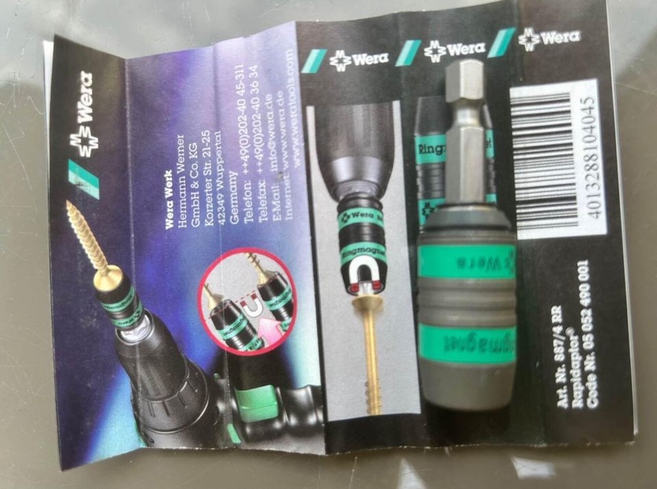 Wera 887/4 RR SB Universal Ring Magnet Rapidaptor Bit Holder, 1/4 ...