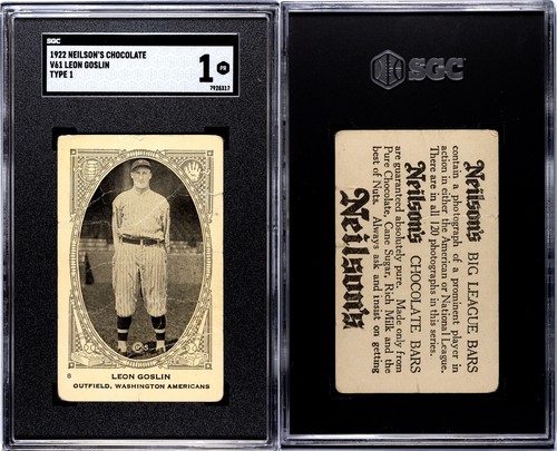 💥 Leon Goose Goslin 1922 Neilsons Chocolate Type 1 V61-1 HOF Rookie SGC ...