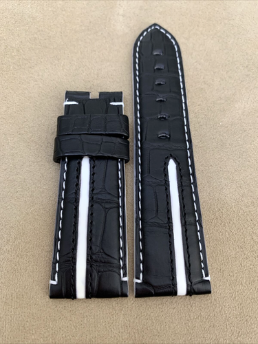 Alligator Tang Watch Strap 24mm x 22 mm Black White 115x75 Genuine Made ...