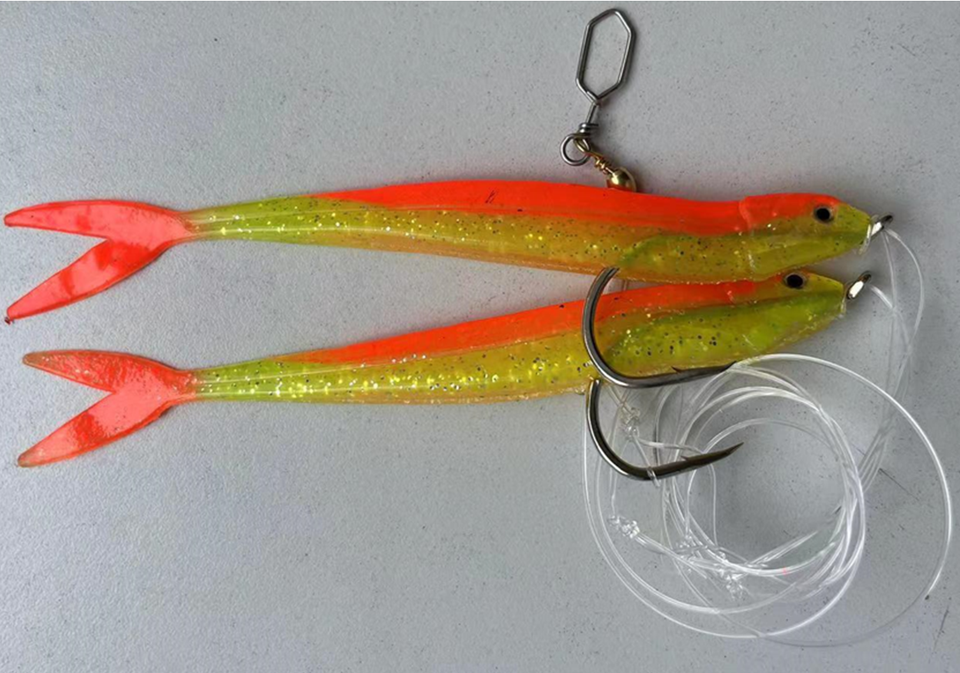 RHUBARB & CUSTARD TWIN SHAD RIG 2 HOOK # 8/0 COD POLLOCK LING SEA ...