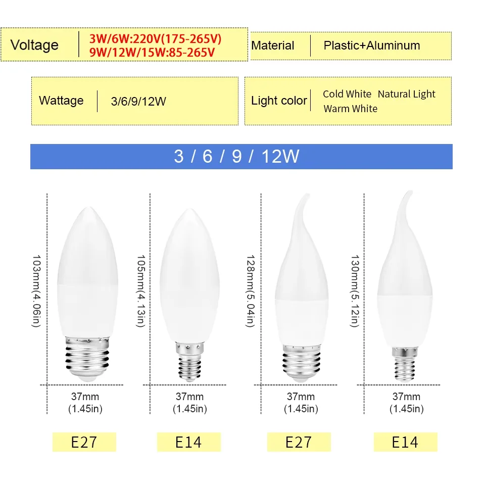 Led Light Bulb E14 E27 LED Lamp Indoor Warm Cold White Light AC 220V ...