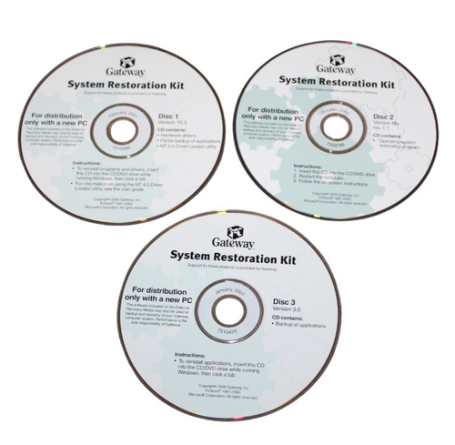 Gateway System Restoration Kit Version 3 CD DVD Complete 3 Disk Restore ...