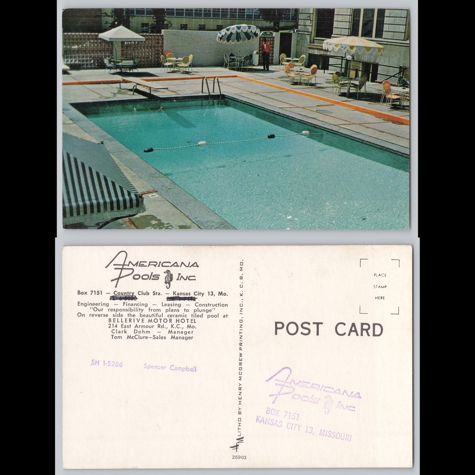 Postcard Bellerive Motor Hotel Pool Kansas City Missouri | eBay