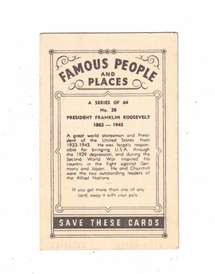 Weeties Trade Card - Famous People 1949- No 28 - President Franklin ...