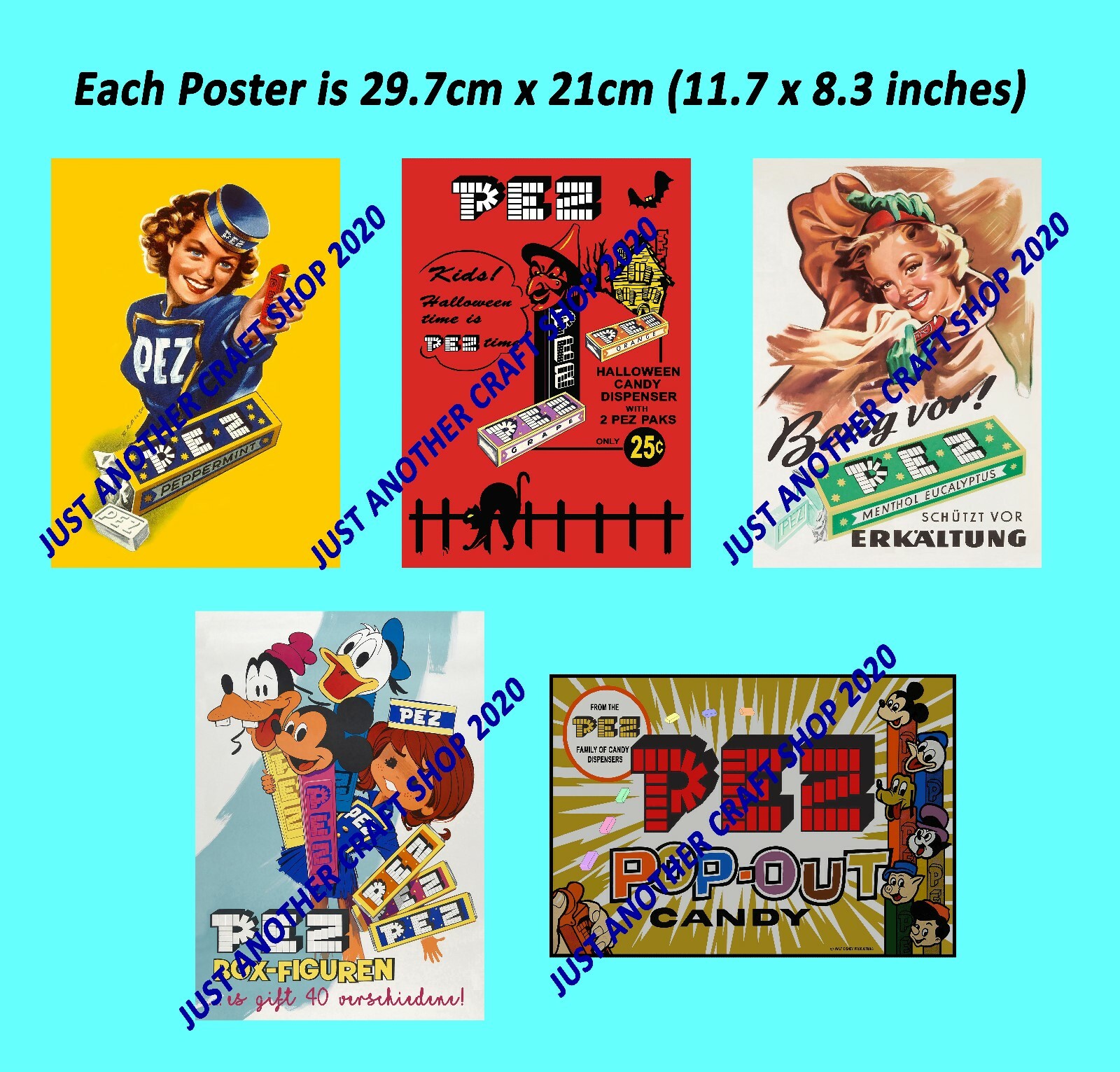 Pez Candy Dispenser Set of 5 Vintage Posters incl Disney Halloween 1940 ...