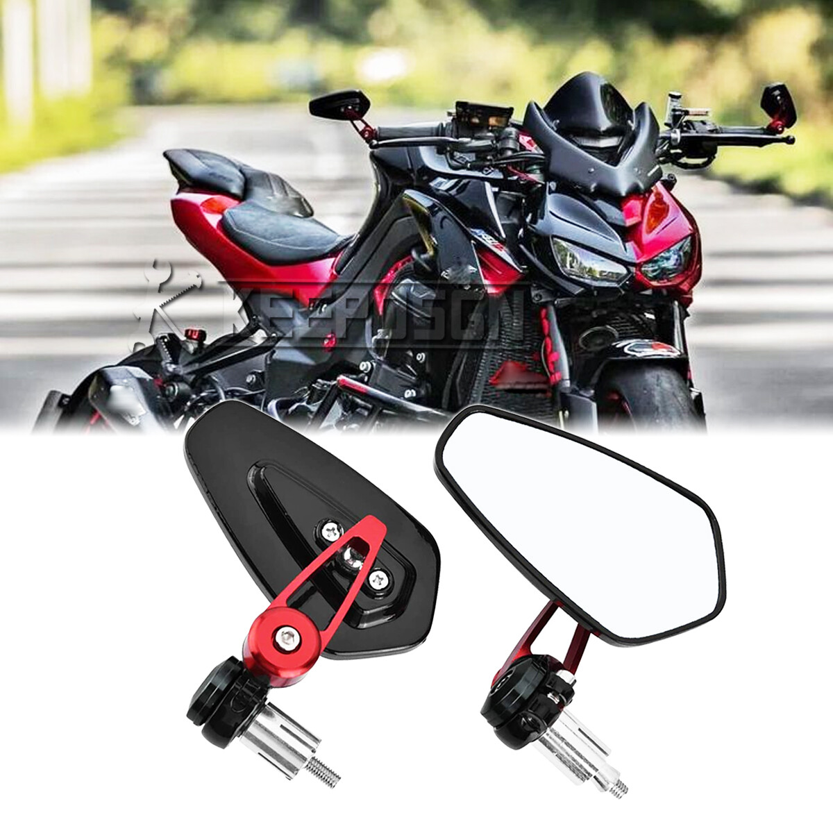 2x Red 7/8" Motorcycle Bar End Mirrors For Kawasaki Z1000 Z900 Z800 ...