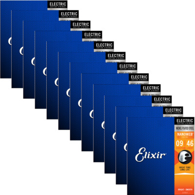 Elixir 12027 Nanoweb Custom Light Coated Electric Guitar Strings 9-46 ...