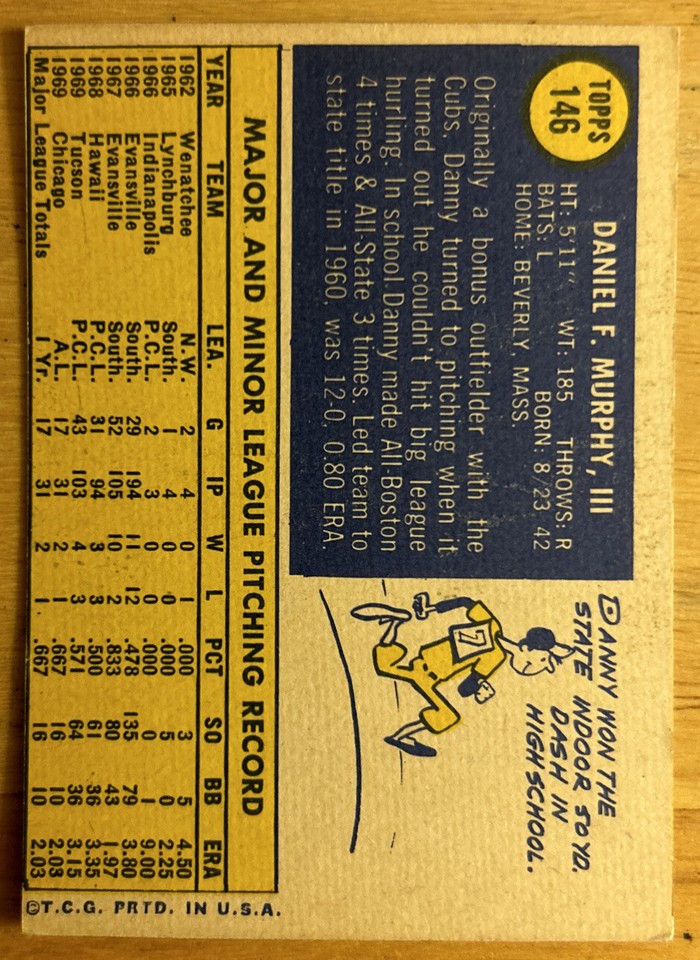 1970 Topps Danny Murphy Baseball Card #146 White Sox Pitcher Low Grade ...