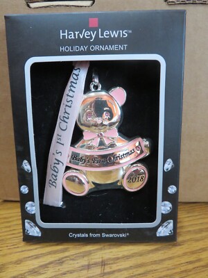 New Harvey Lewis 2181 Baby's First Christmas PINK Ornament with Fine ...