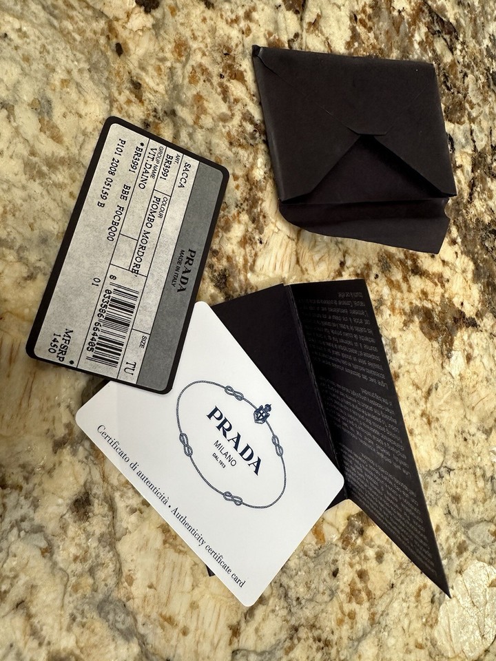 Prada handbag leather Tags But Not Attached Tote Purse Gun Metal Black ...