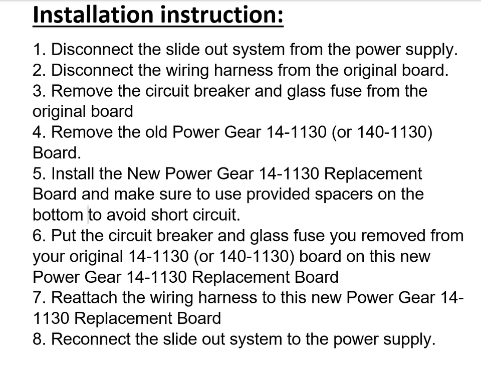 RV Power Gear 14-1130 or 140-1130 Slide Out Relay Control Board ...