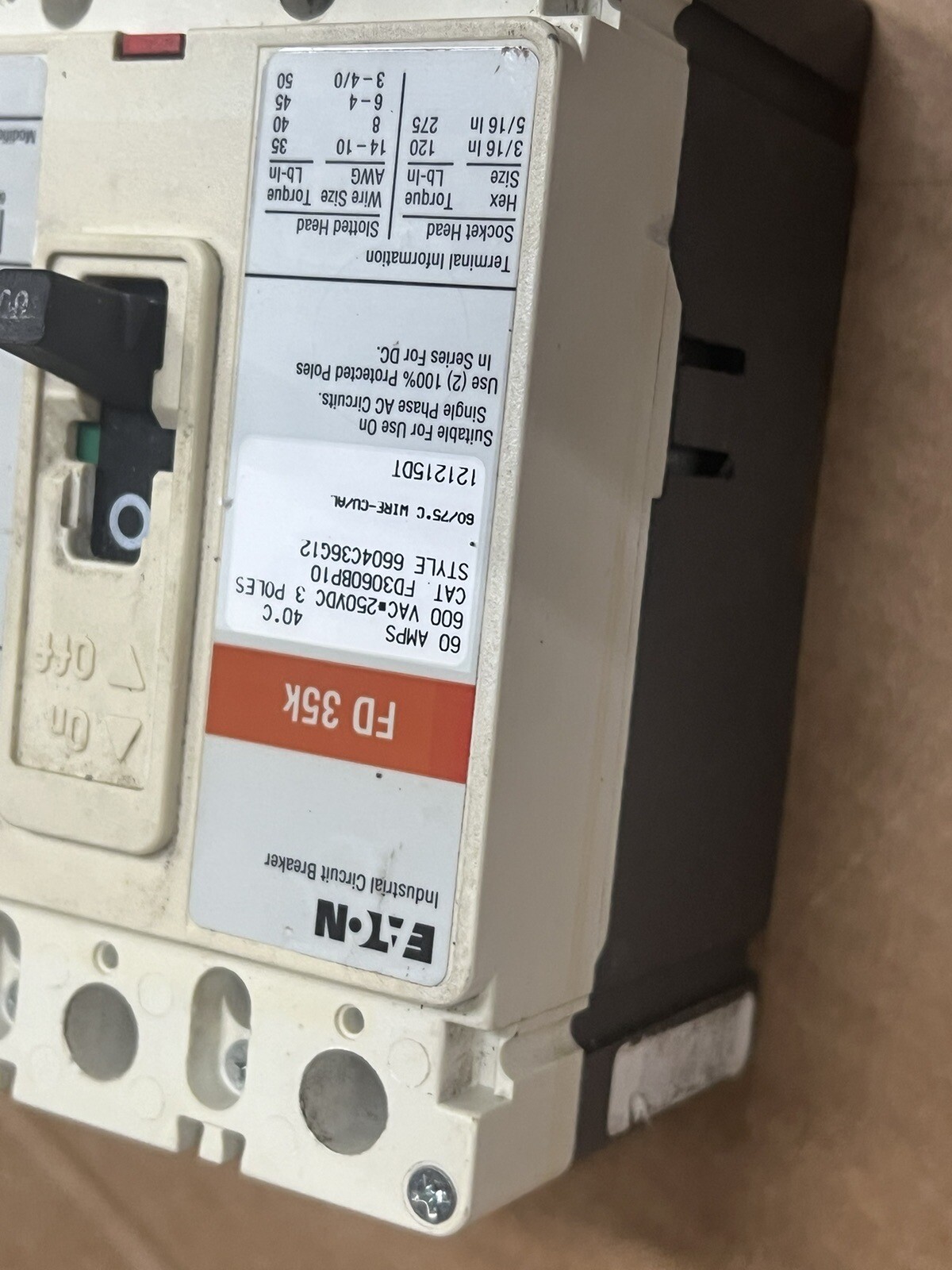 Eaton FD3060BP10 Fuse Circuit Breaker Cutler-hammer 3 Phase Three Pole ...