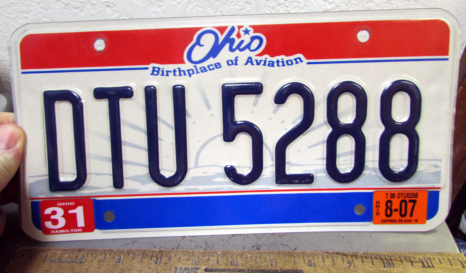 OHIO Metal License plate, birthplace of aviation, Rd Wht & blue DTU ...