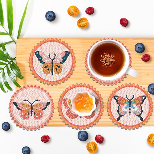 6pcs DIY Diamond Coaster with Rack Butterfly Round Coaster for Home ...