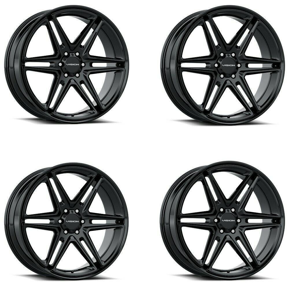 Set 4 22" Vision Street 476 Wedge Gloss Black Wheels 22x9.5 6x5.5 Rims ...