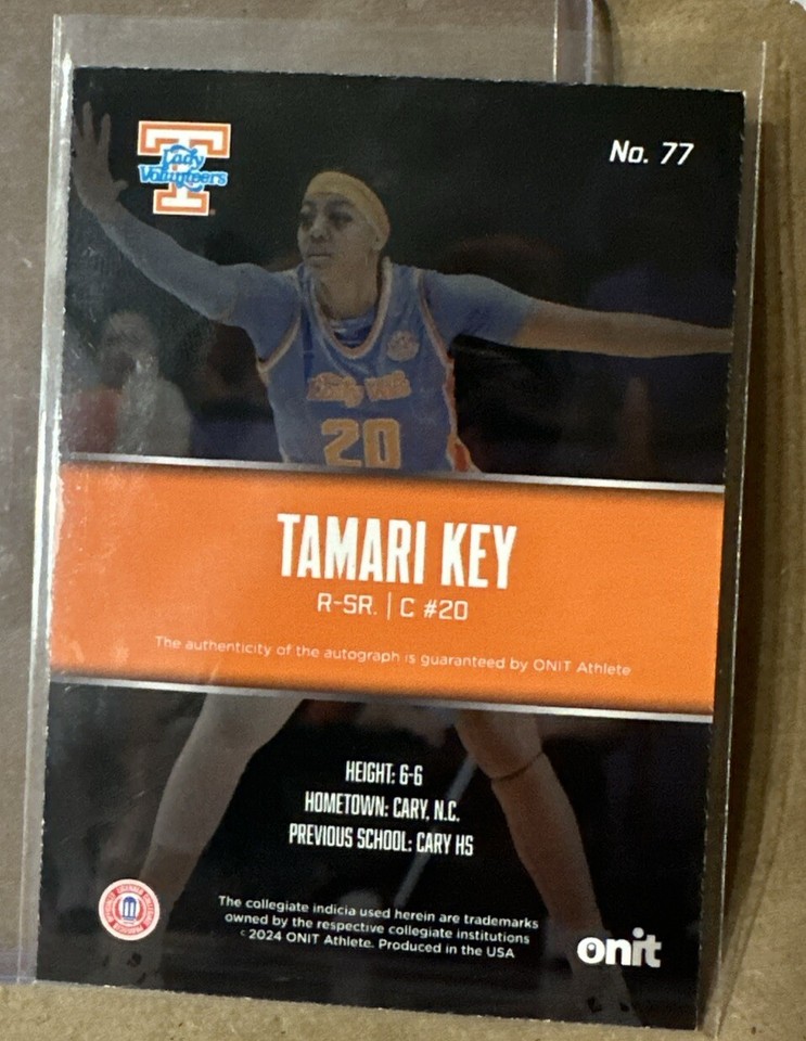 Tamari Key auto 39/50 2024 Onit Athlete Tennessee Lady Vols basketball ...
