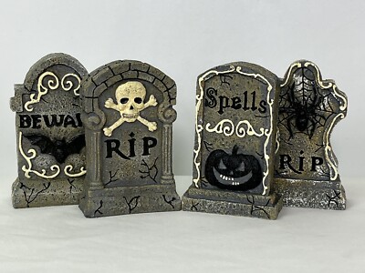 Set of 4 Tombstone Gravestone Graveyard Miniature Model 4.5" RIP Spells ...