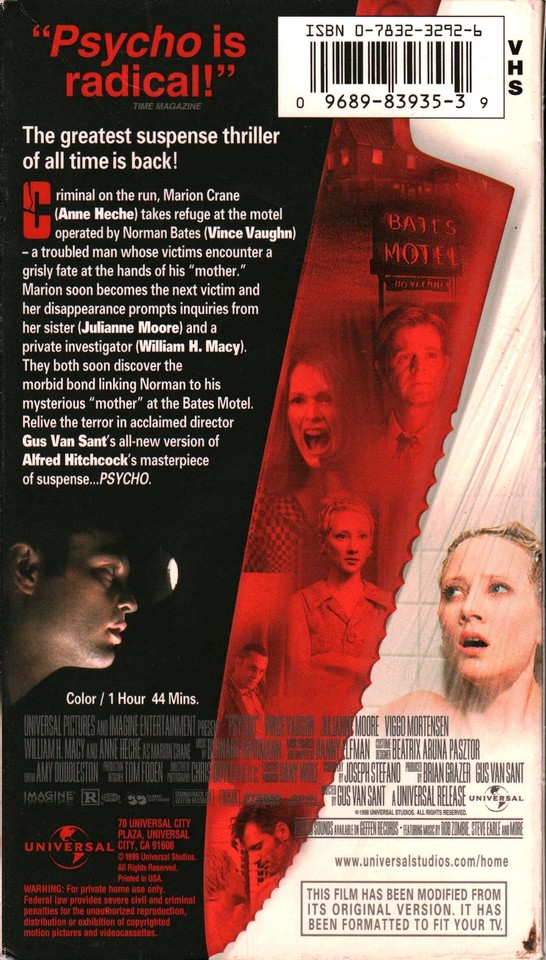 Psycho Vince Vaughn William H. Macy Anne Heche (VHS, 1999) | eBay