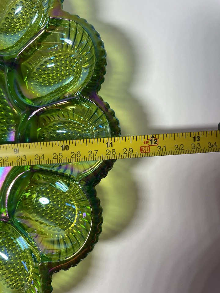 Vtg Indiana Carnival Glass Deviled Egg Plate Server Green Iridescent ...