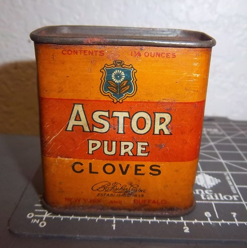Vintage Astor pure CLOVES 1 1/4 oz spice tin, Great graphics & colors ...