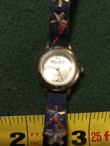 Mudd Small Watch Jean With Stars Band Quartz Silver Tone Case MD1013 ...