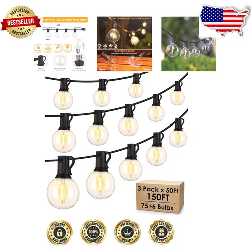 Elegant 150FT G40 Globe String Lights with Dimmable Plastic Bulbs - Black Wire | eBay