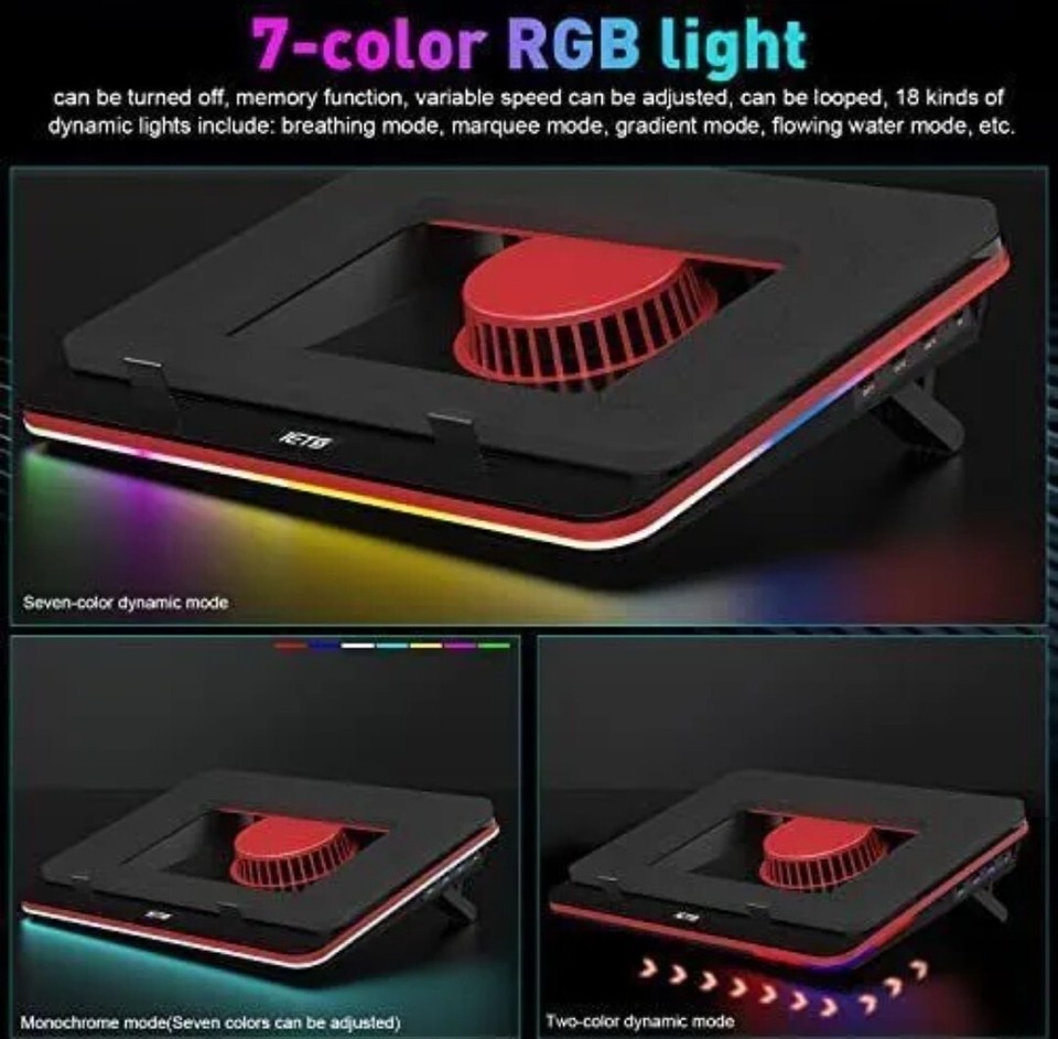 IETS GT500 Powerful Turbo-Fan (5000 RPM) RGB Laptop Cooling Pad with ...