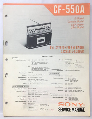 Sony CF-550A E Model Service Manual FM Stereo FM-AM Radio Cassette-Corder | eBay