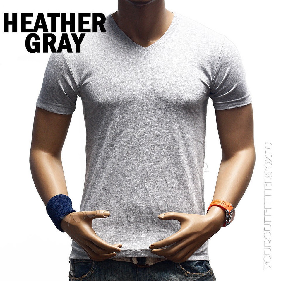 Men Slim T-Shirt V-Neck Fashion Muscle Plain Solid Casual Active Gym ...