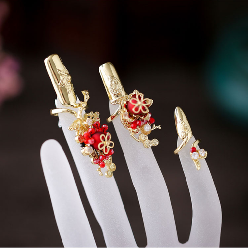3PCS Bride Metal Long Nail Rings Fingernail Joint Armour Knuckle Finger ...
