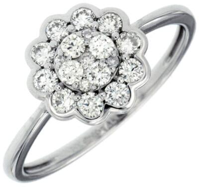 ESTATE .50CT DIAMOND 14KT WHITE GOLD 3D ROUND CLUSTER SEMI BEZEL FLOWER ...