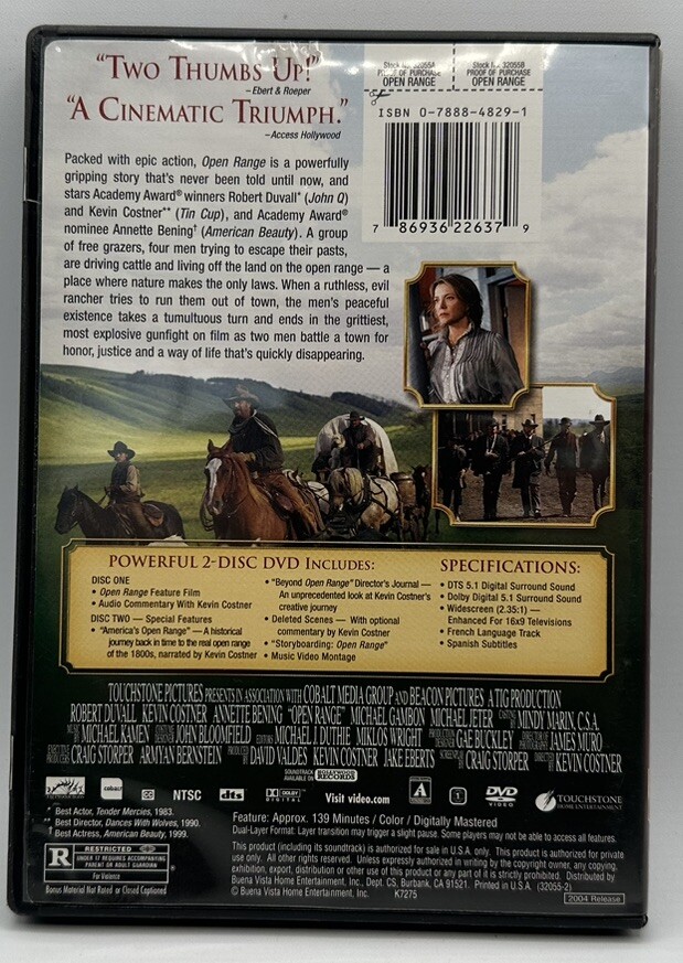 Open Range DVD 2 Disc Set Western Movie Kevin Costner Robert Duvall ...