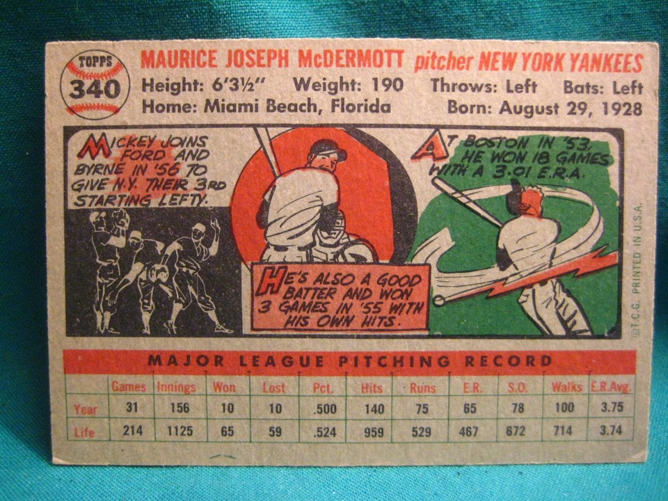 1956 Topps #340-Mickey McDermott-New York Yankees | eBay