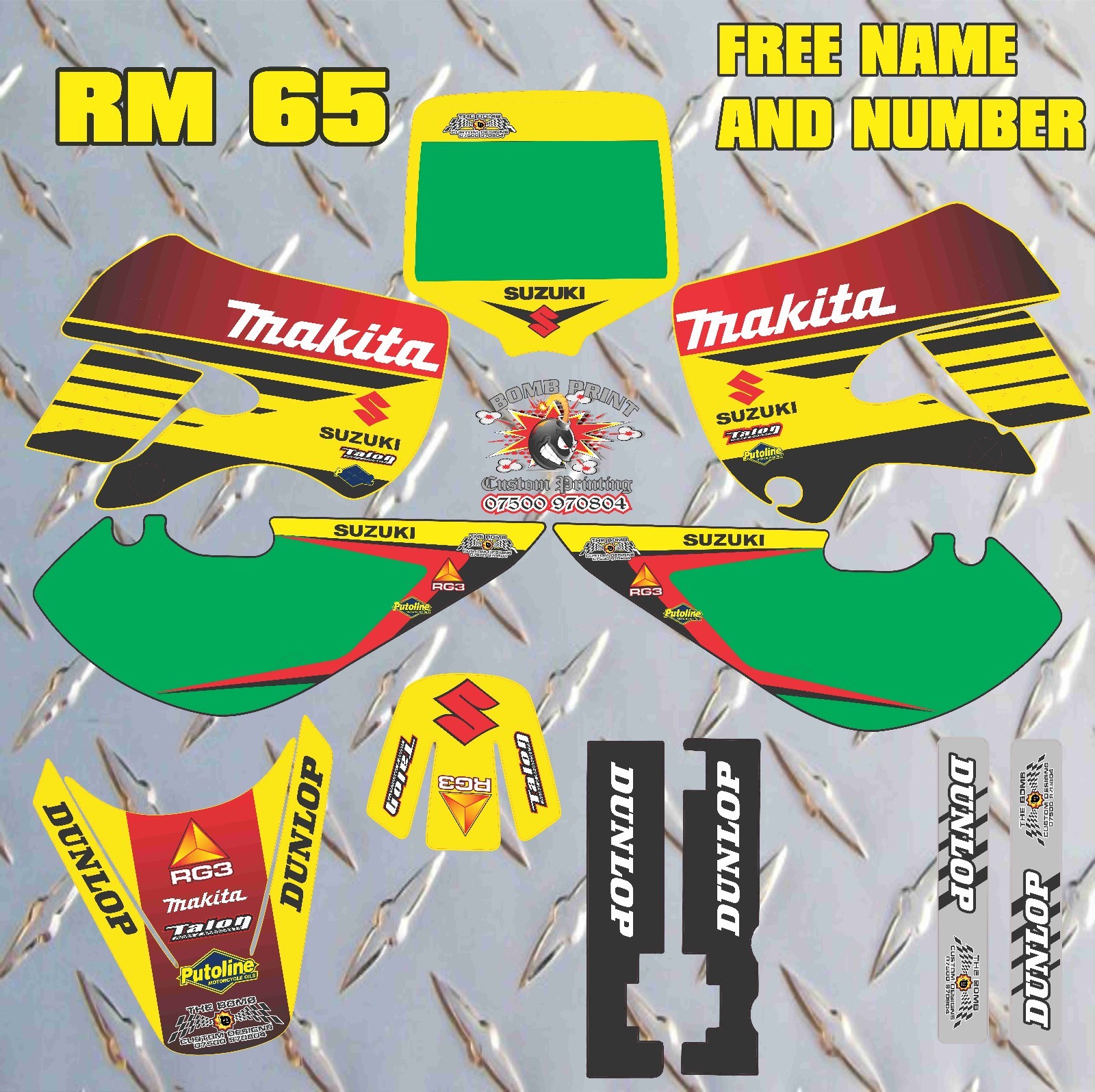 SUZUKI RM65 KLX FULL GRAPHIC SET DECAL FREE NAME AND NUMBER ALL YEARS ...