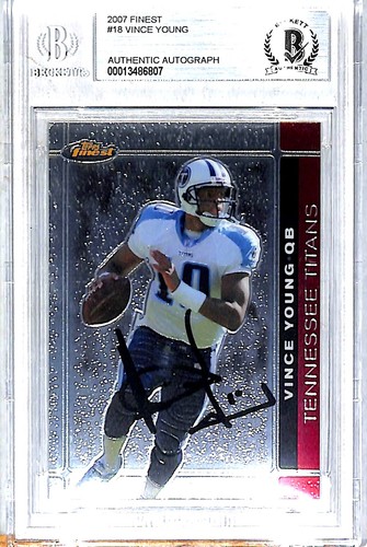 VINCE YOUNG Signed 2007 Topps Finest Card "TENNESSEE TITANS" BAS ...