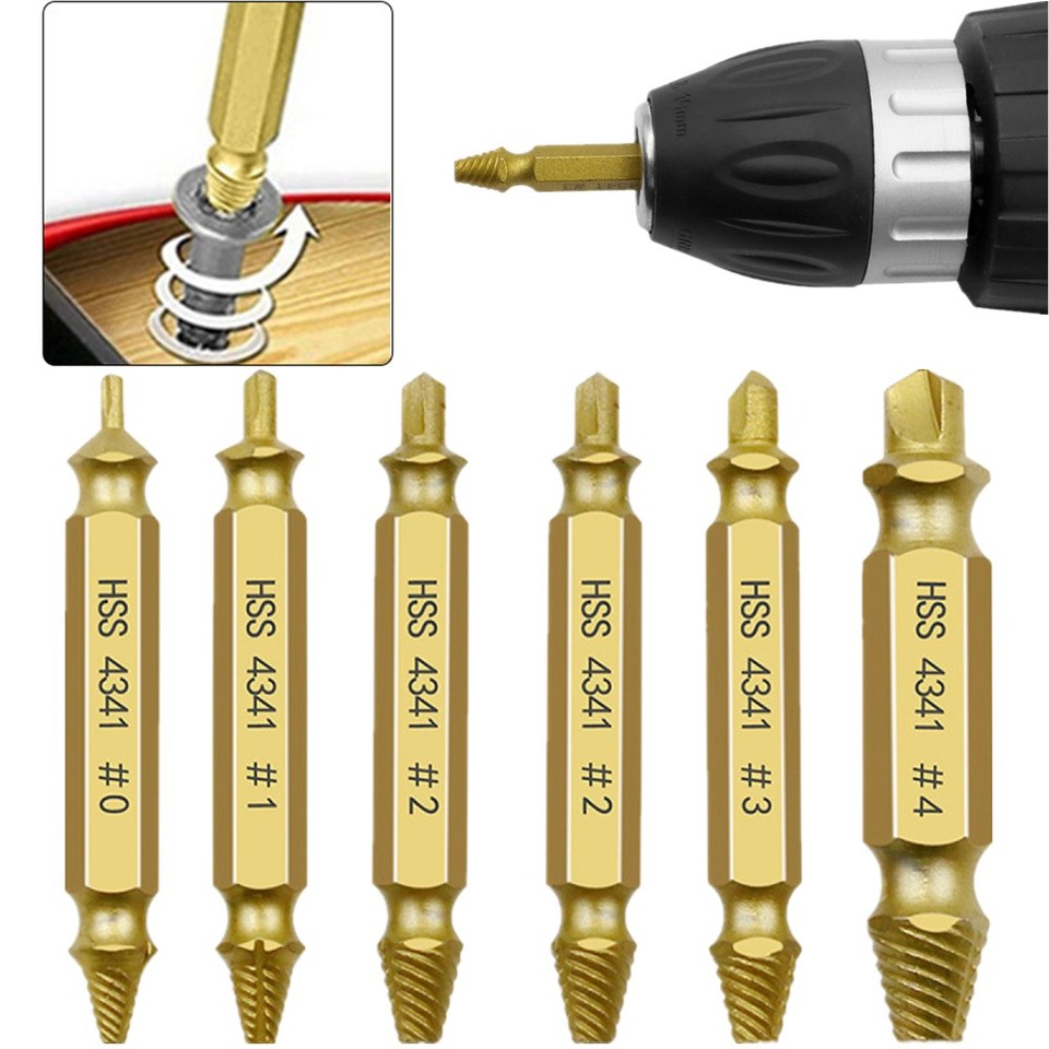 6 Piece Damaged Screw Extractor Tip Drill Bit Stripped &Broken Bolt ...
